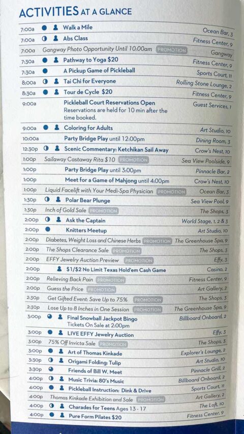 Holland America Daily Program & Onboard Activities On 7-Day Alaska Cruise