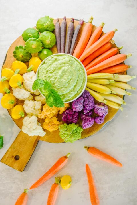 Easy Crudité Platter With Spring Pea Goat Cheese Dip