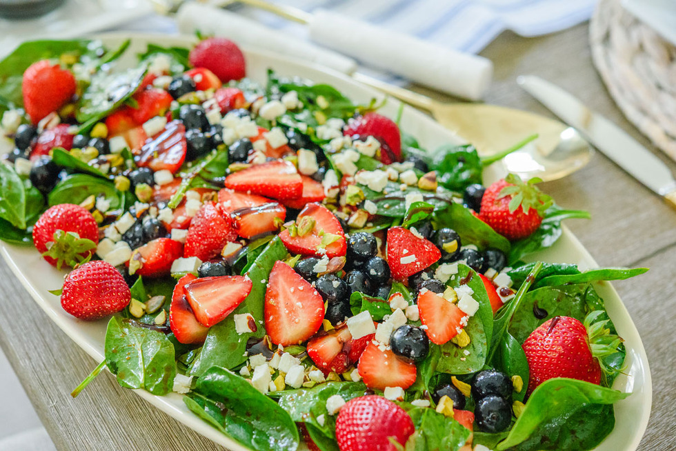 Strawberry Spinach Salad With Blueberries & Feta